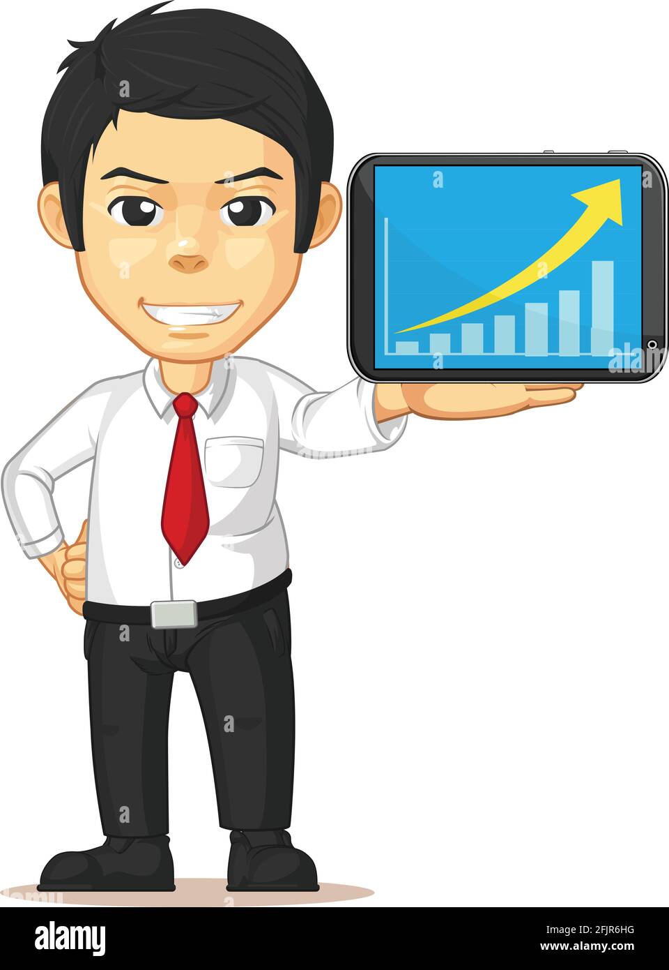 Office Employee Increasing Graph Chart on Tablet Presentation Cartoon ...