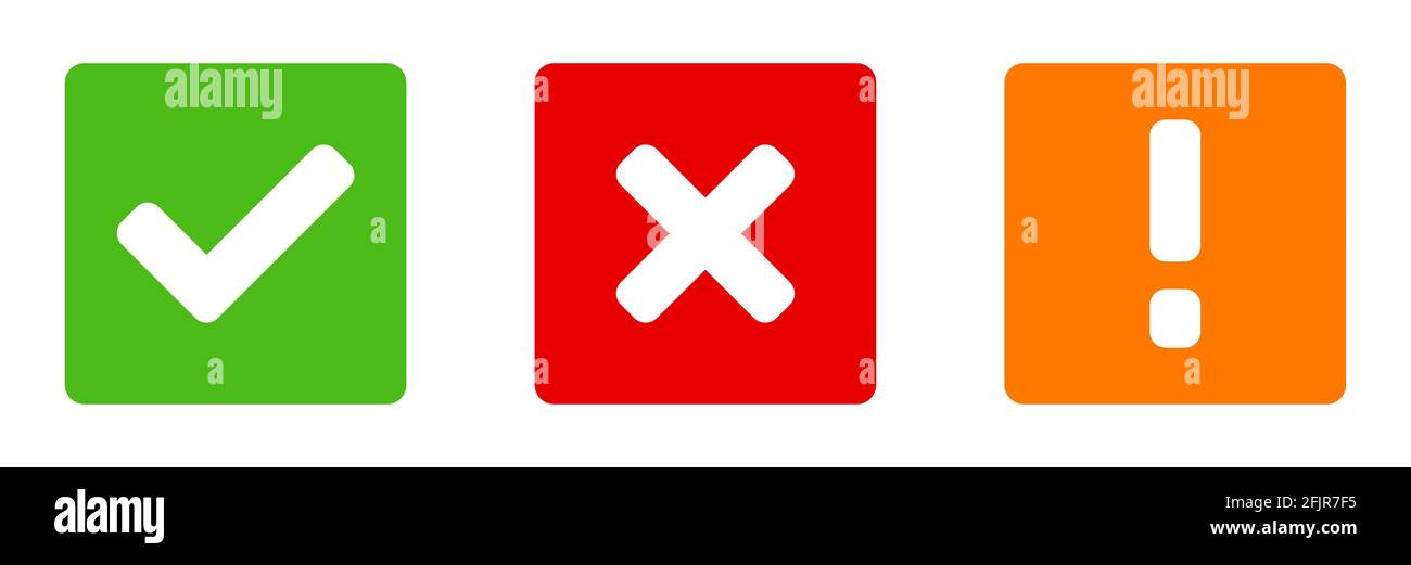 Green Yes or OK Red No or Declined Orange Problem or Warning Flat Icon ...