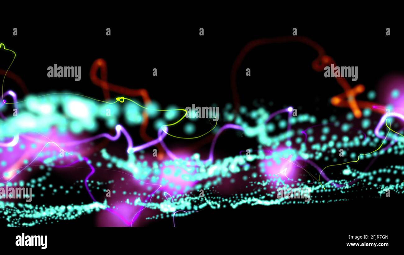 3D illustration - background with twisted particle strings and optical ...