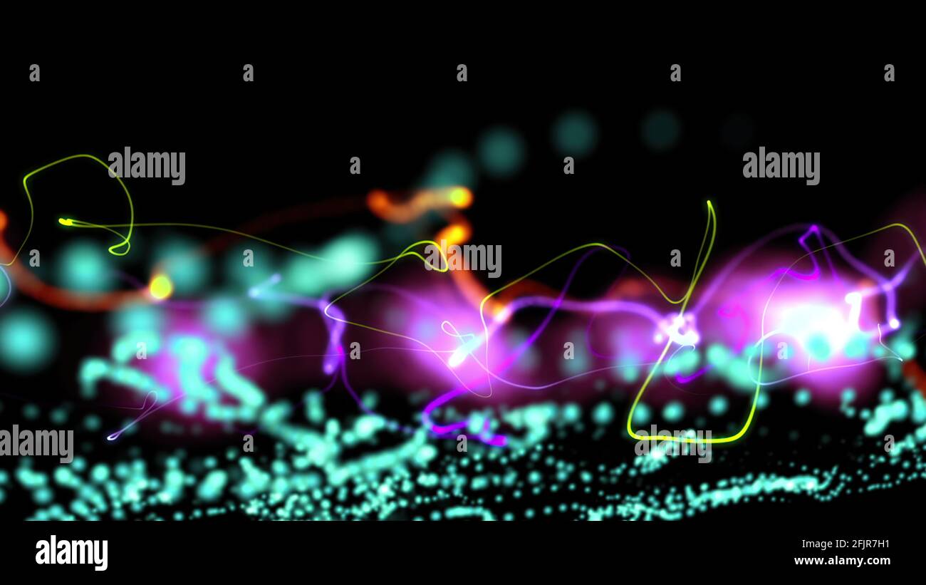 3D illustration - background with twisted particle strings and optical ...