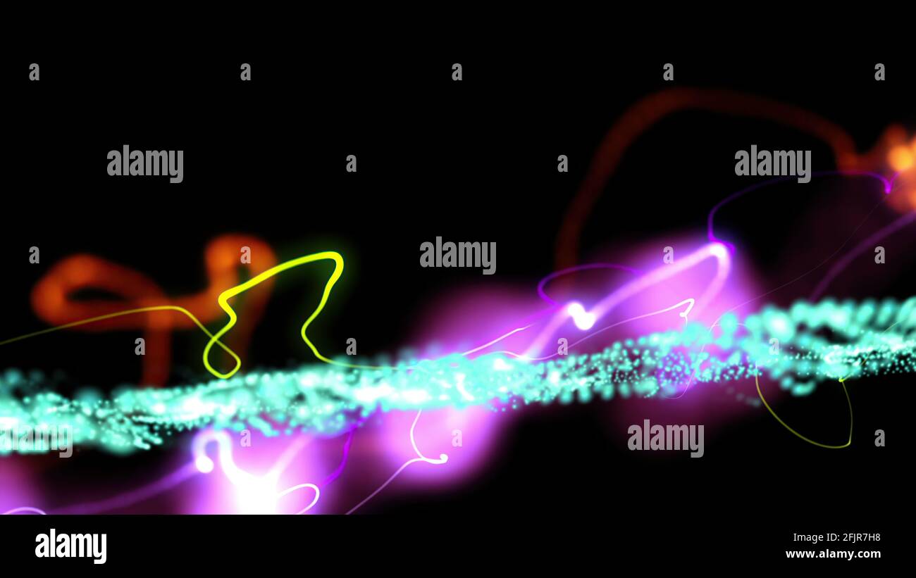 3D illustration - background with twisted particle strings and optical ...