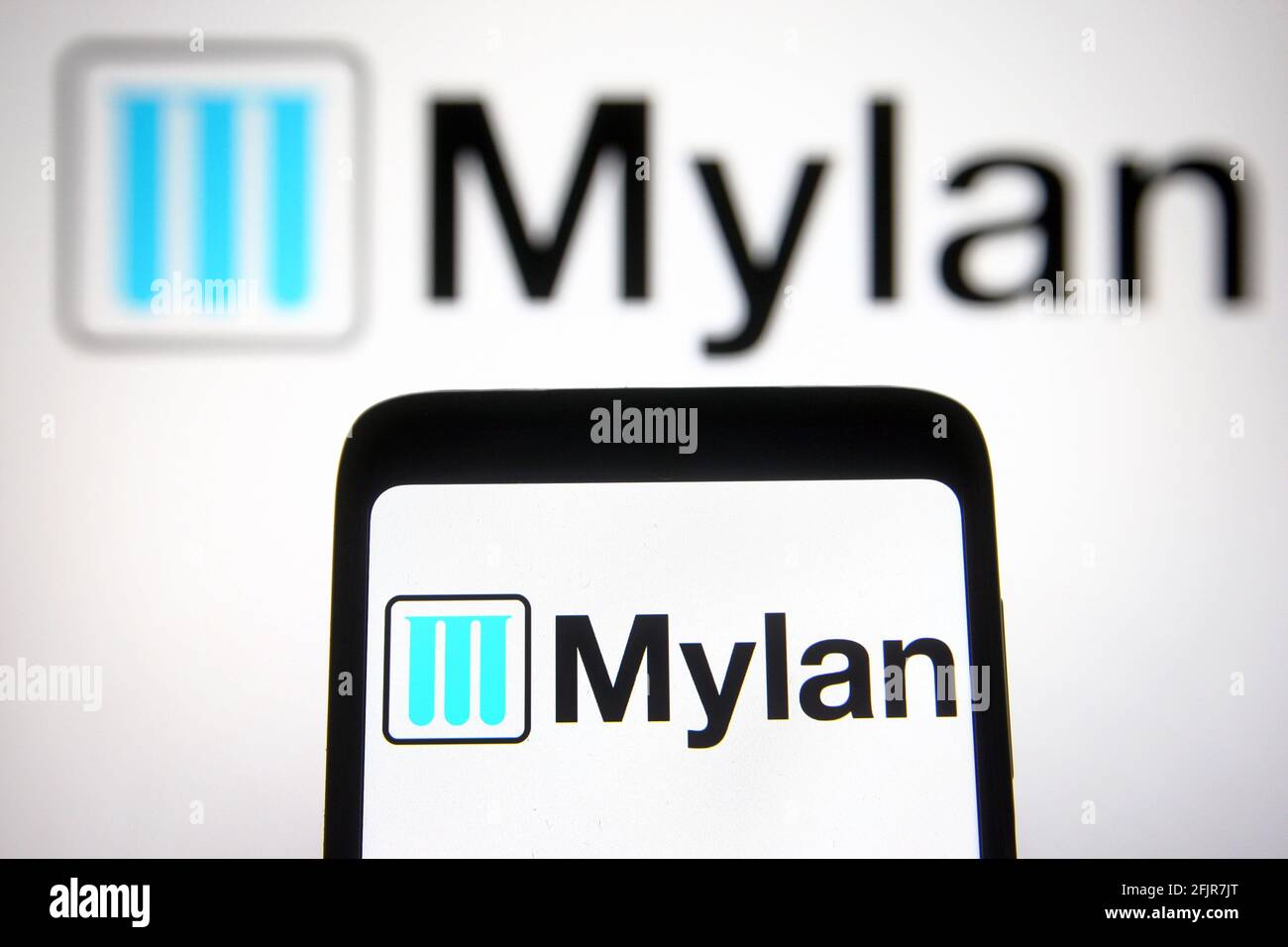 Ukraine. 26th Apr, 2021. In this photo illustration, the Mylan logo of ...