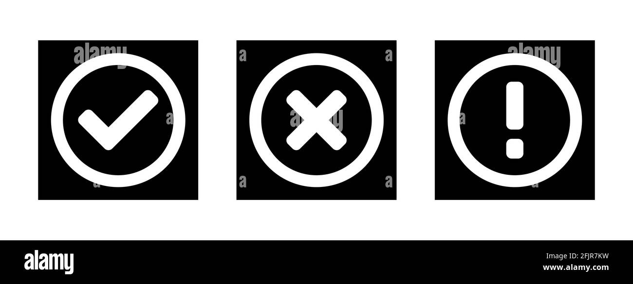 Yes or OK No or Declined Problem or Warning Black and White Flat Icon ...