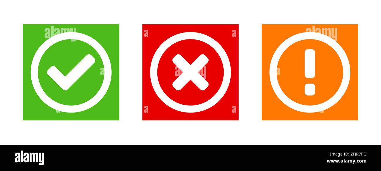 Green Yes or OK Red No or Declined Orange Problem or Warning Icon Set ...