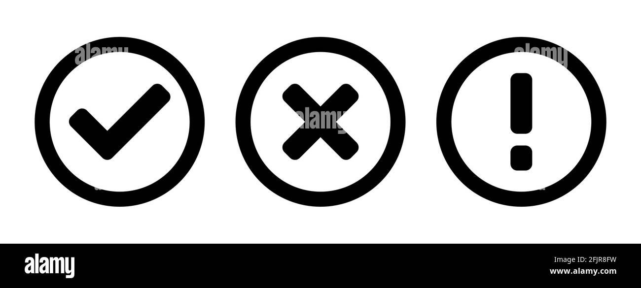 Yes or OK No or Declined Problem or Warning Black and White Icon Set ...