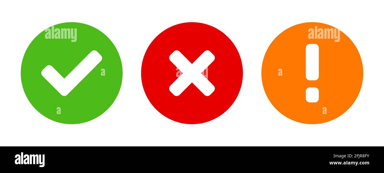 Green Yes or OK Red No or Declined Orange Problem or Warning Icon Set ...