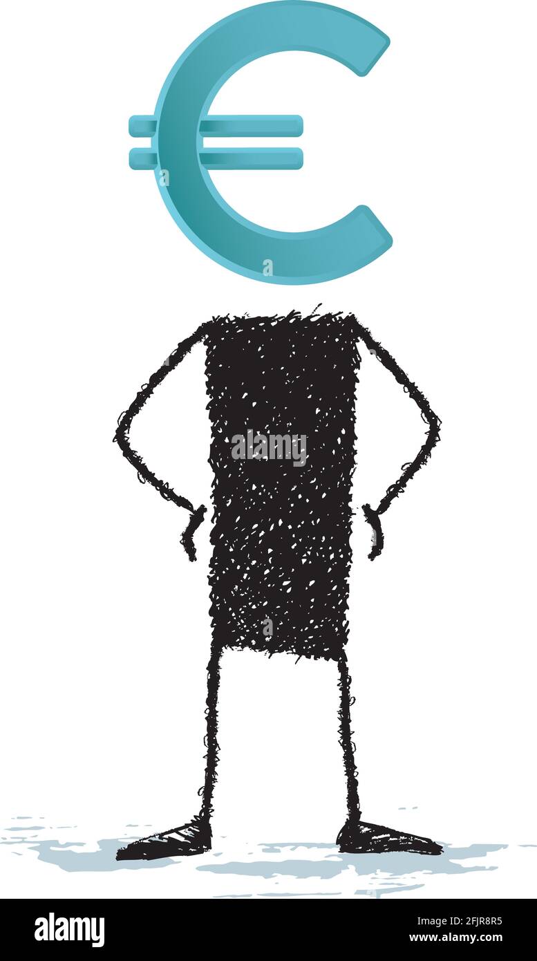 Silhouette of a business person. His head is a symbol of euro Stock ...