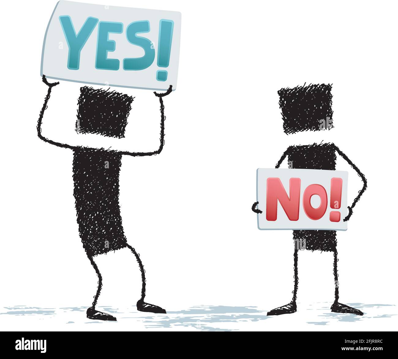 Two people protesting: One of them has a sign that says yes. The other ...