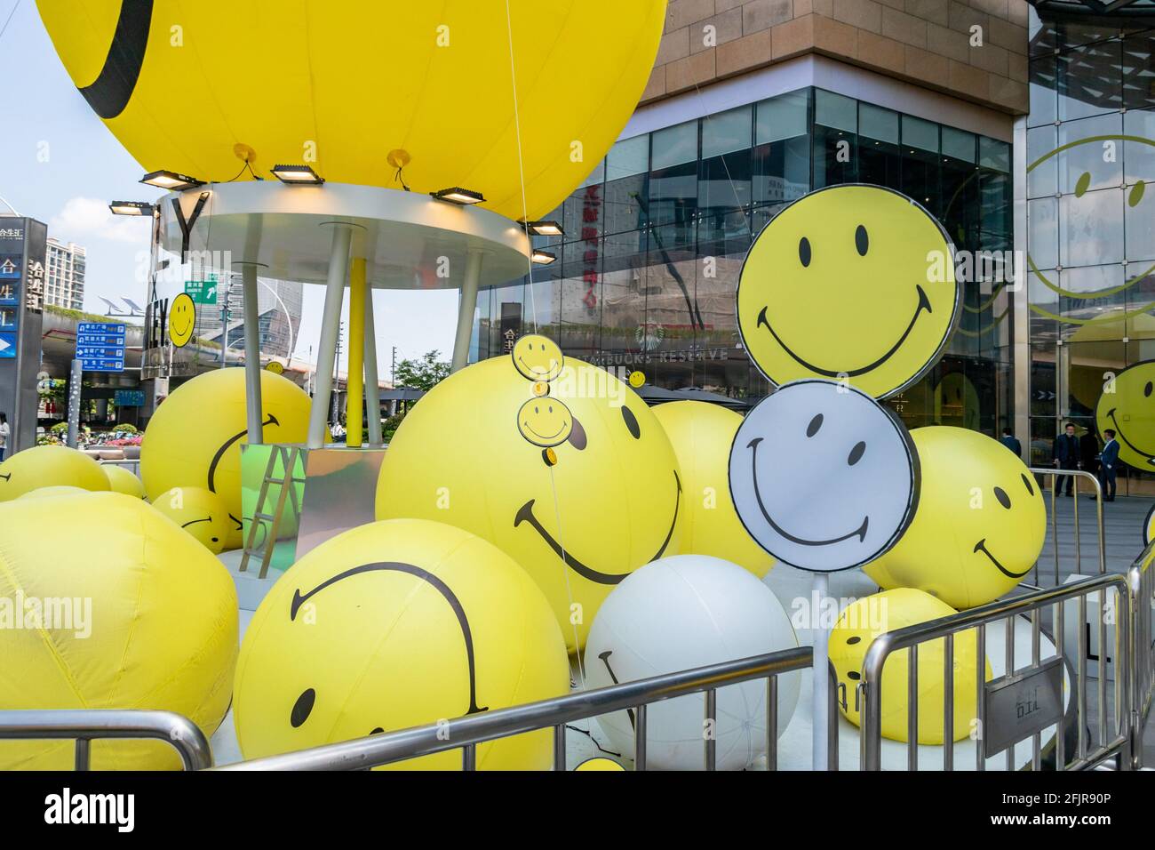 SHANGHAI, CHINA - APRIL 26, 2021 - Smiley face balloons are seen at a ...