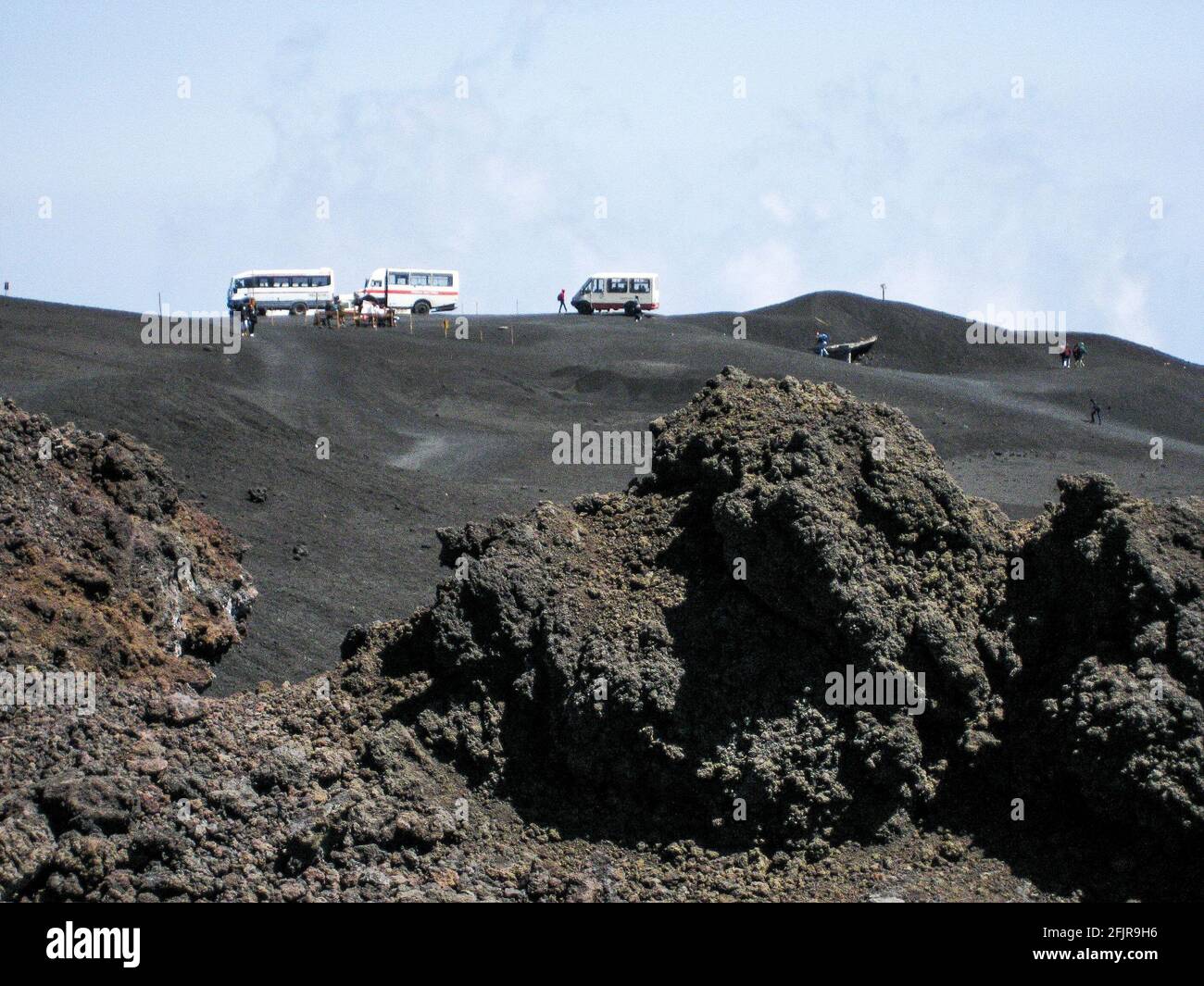 Tourist-buses at Etna volcano, Sicily, Italy, Southern-Europe Stock ...