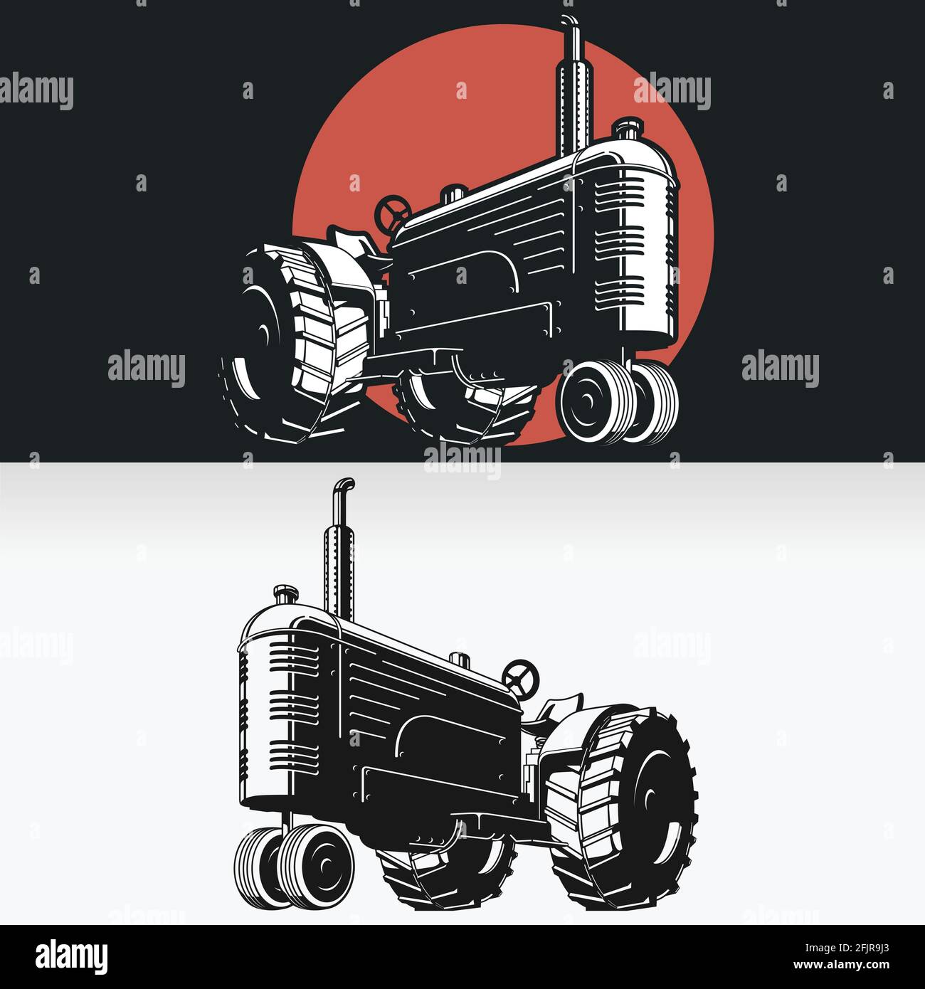 Silhouette Farm Tractor Vintage Stencil Isolated Vector Drawing Stock ...