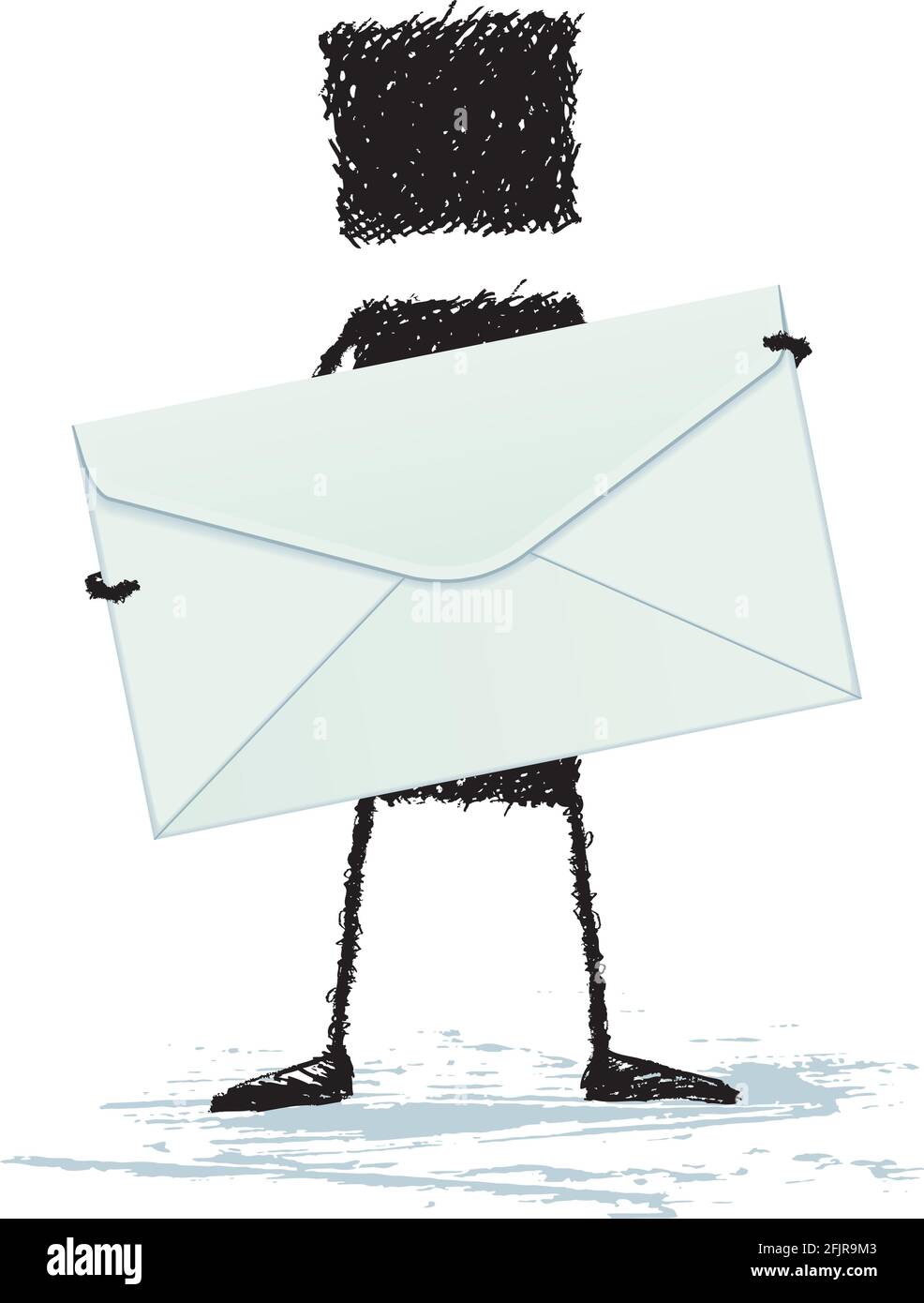 Illustration of a stick figure standing, holding a large envelope. A ...