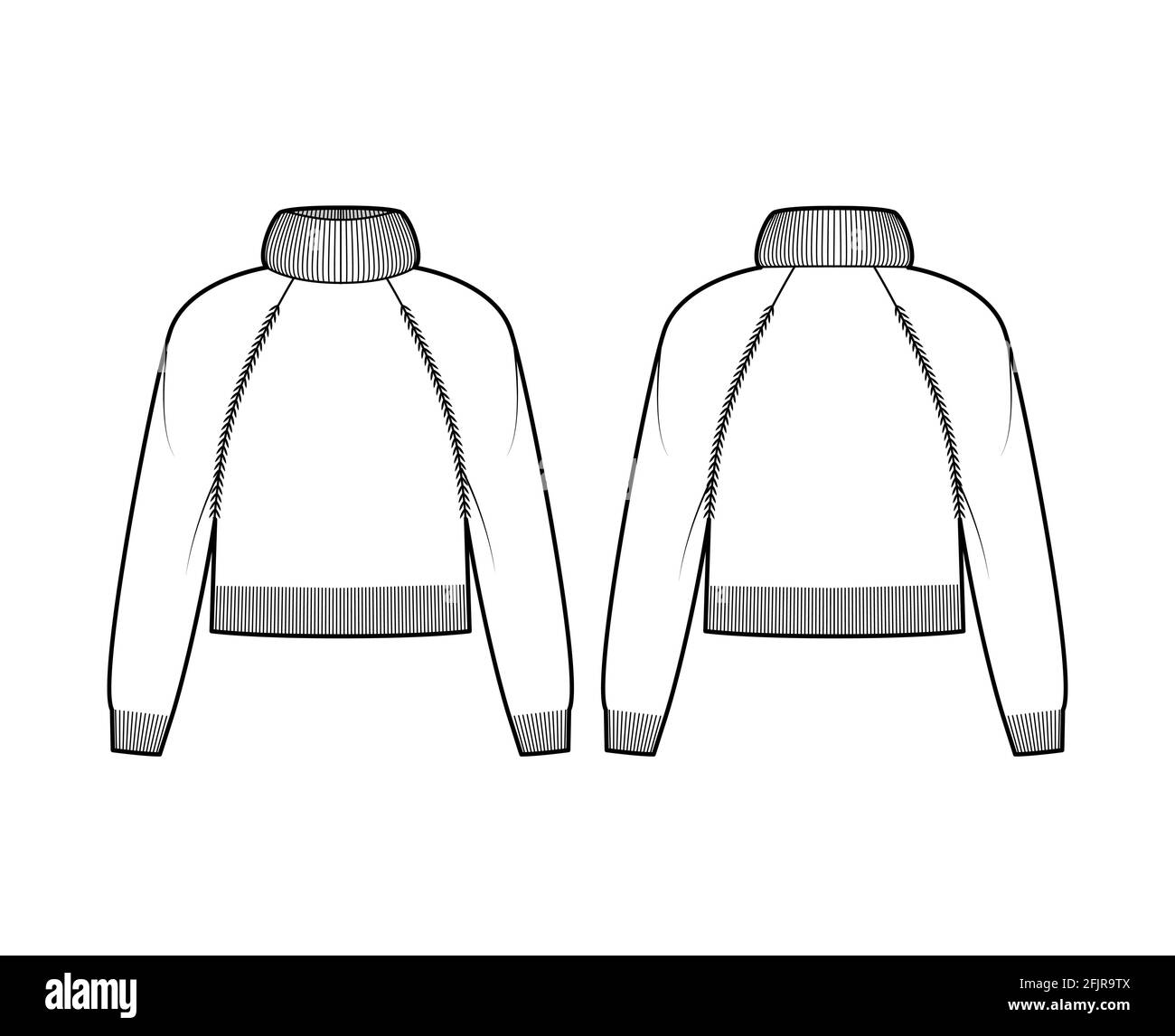Cropped Sweater Exaggerated Turtleneck Technical Fashion Illustration
