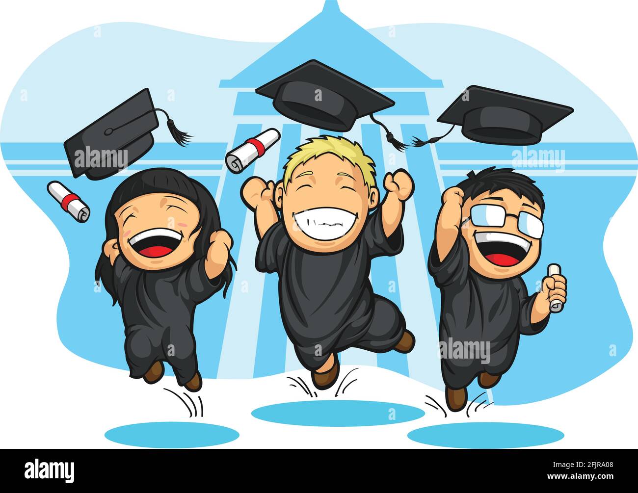 Throwing Graduation Mortarboard Trencher Cap Cartoon School Student ...