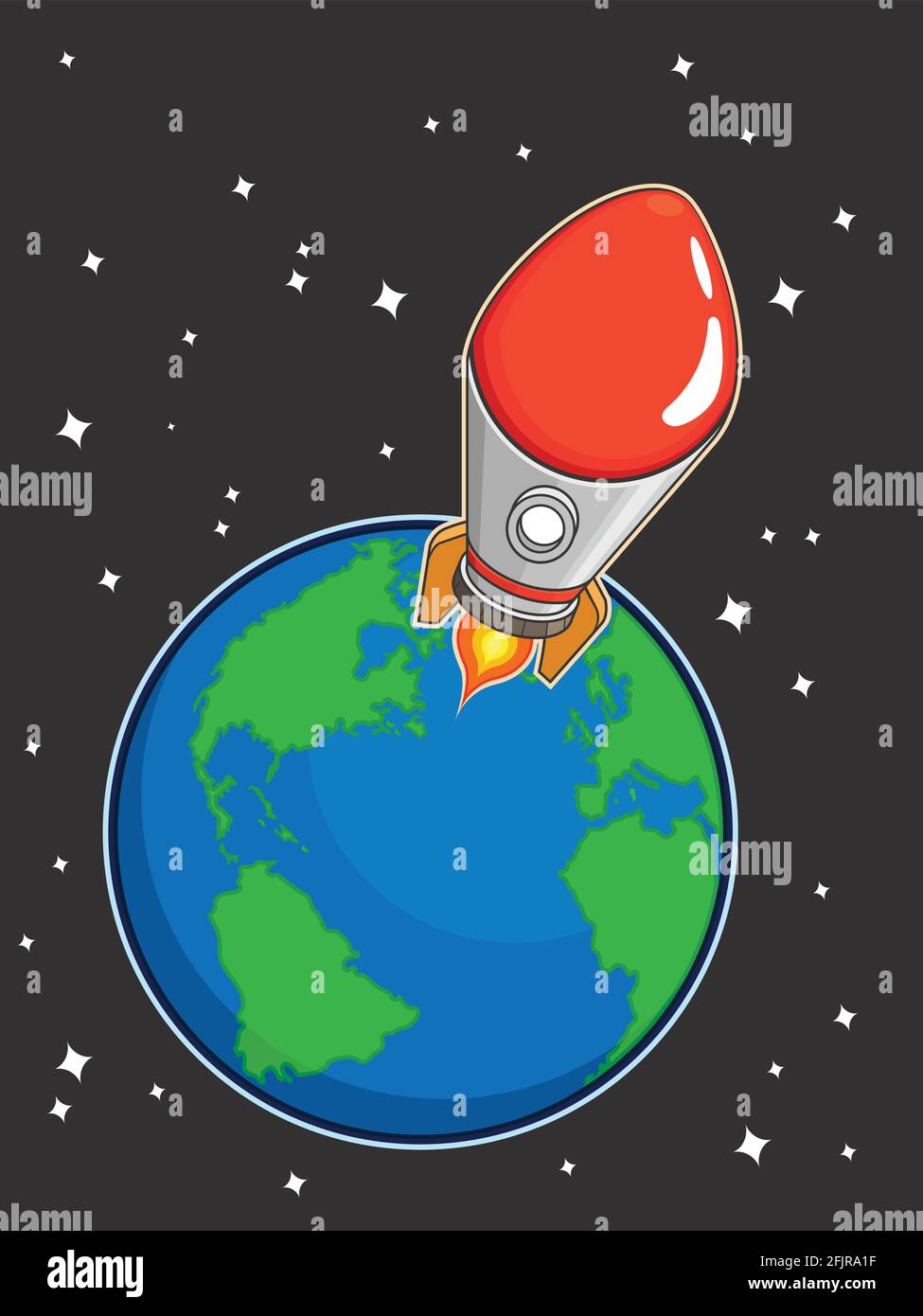 Flying Space Rocket Launch Orbit Cartoon Illustration Vector Drawing ...