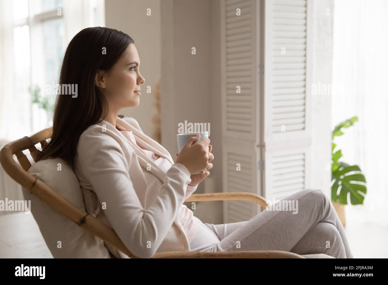 Woman open window home fresh air hi-res stock photography and images ...