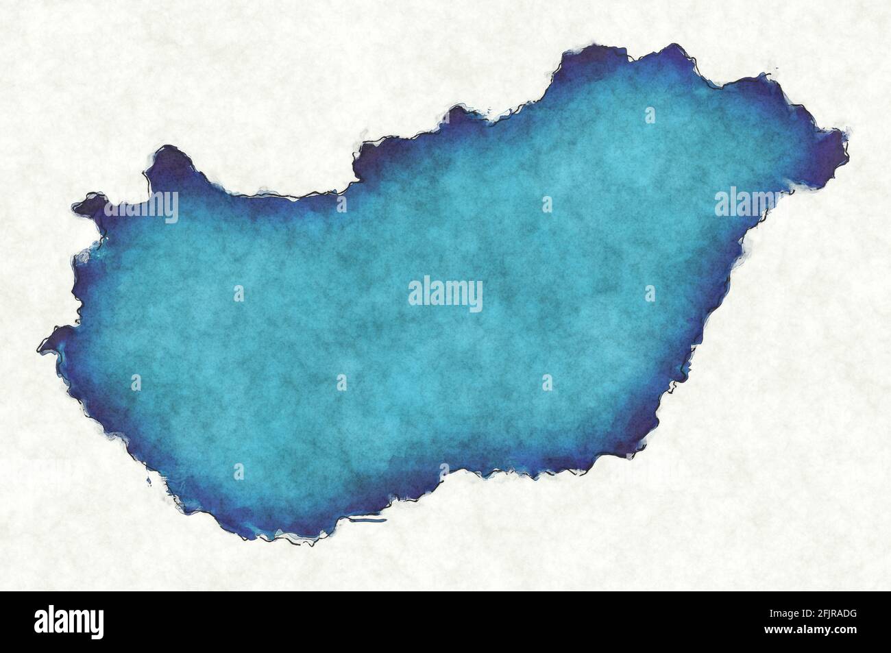 Hungary map with drawn lines and blue watercolor illustration Stock ...