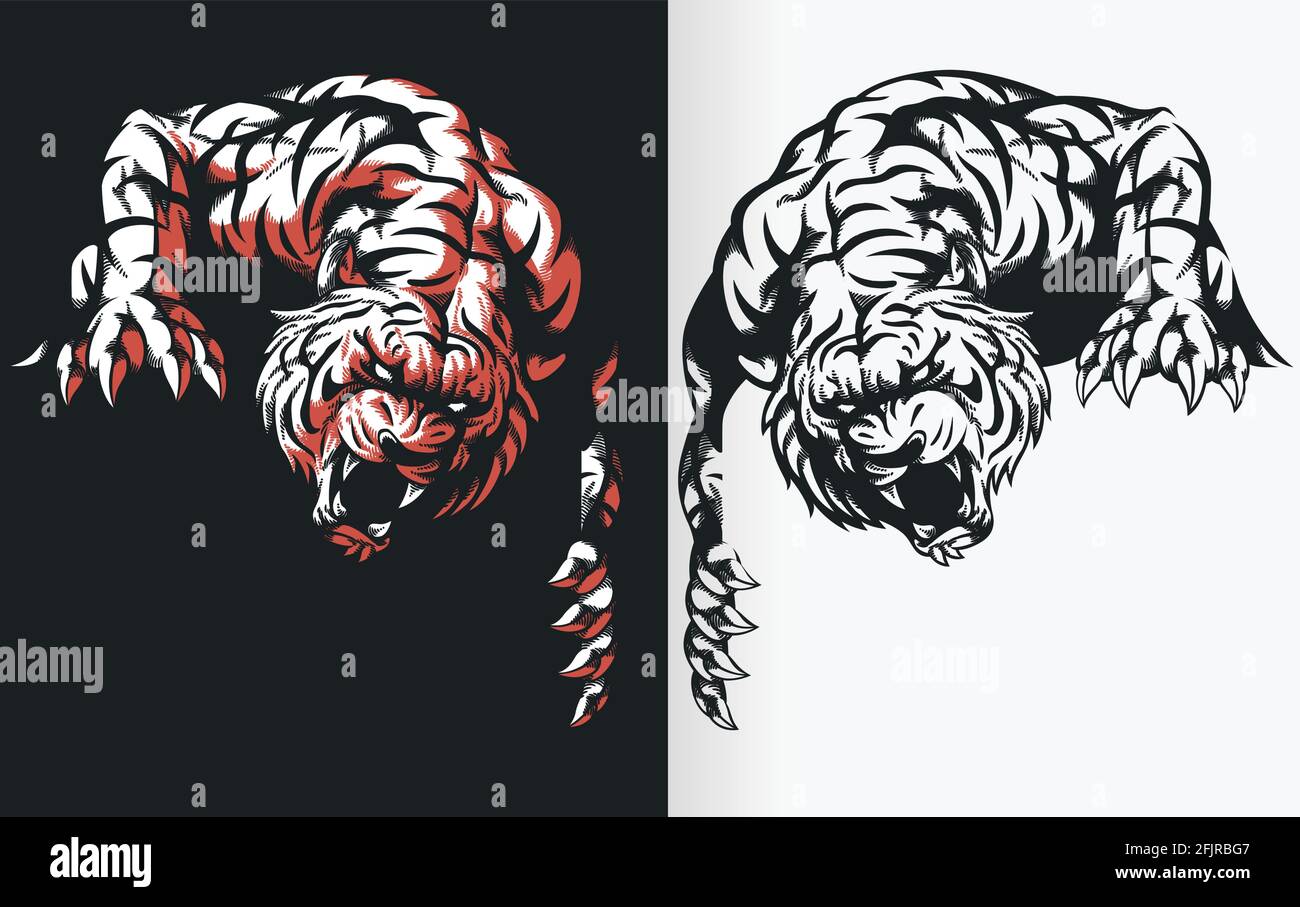 Silhouette Tiger Lurking Ready Attack Stencil Vector Drawing Clipart ...
