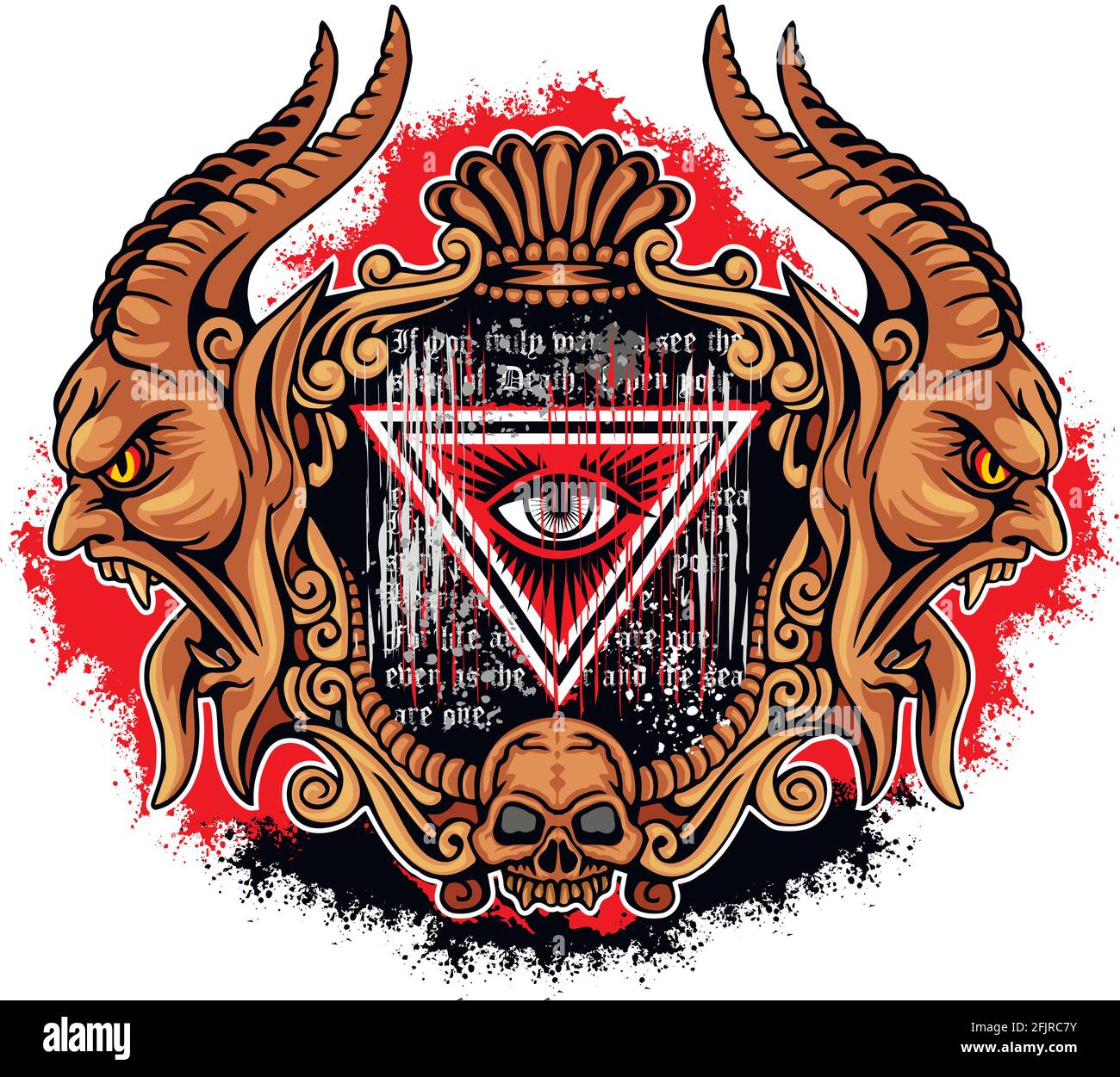 Gothic sign with horned demon, skull, grunge vintage design t shirts ...