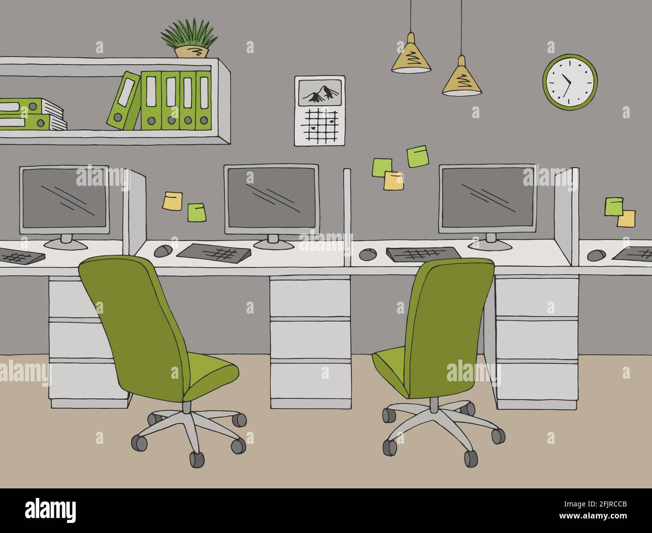Call center office graphic color interior sketch illustration vector ...