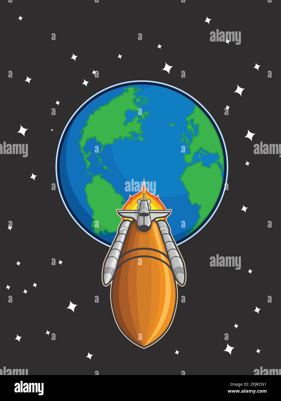 Flying Space Shuttle Launch Orbit Cartoon Illustration Vector Drawing ...