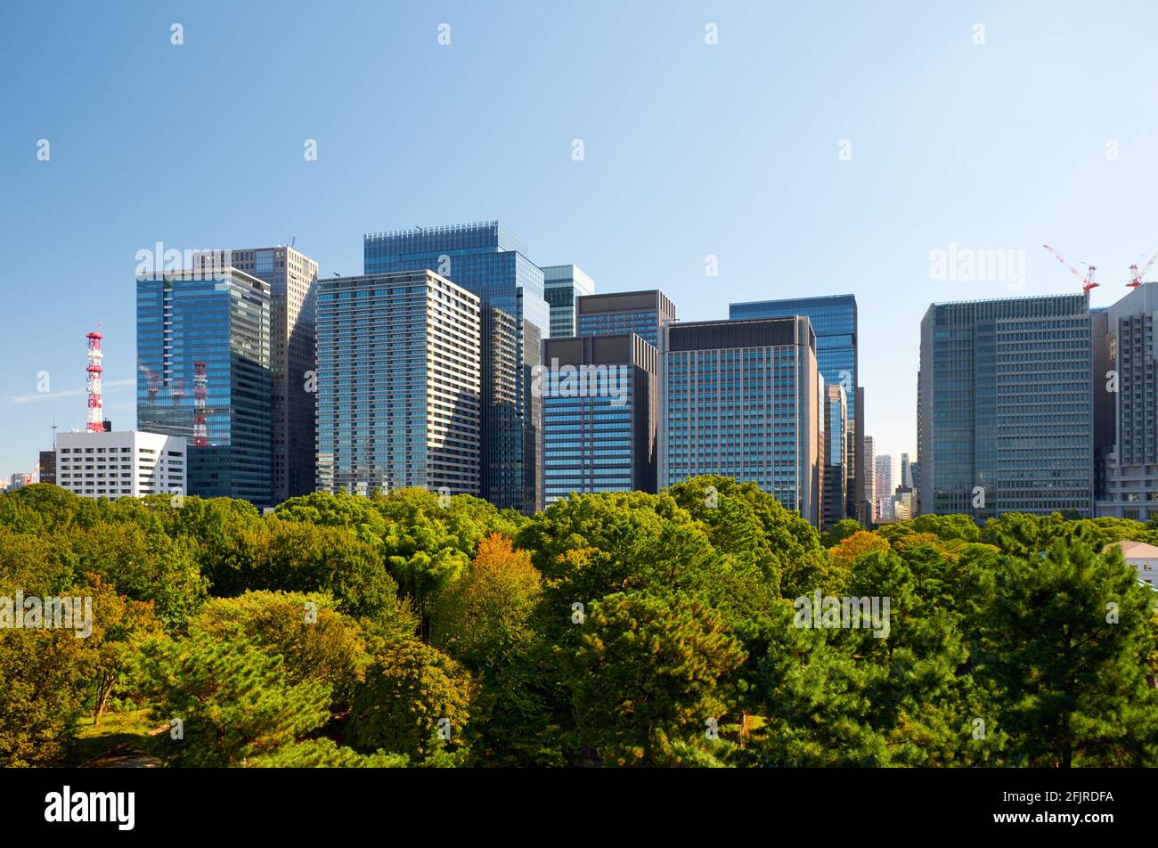Skyscrapers of Marunouchi commercial and financial district, viewed ...