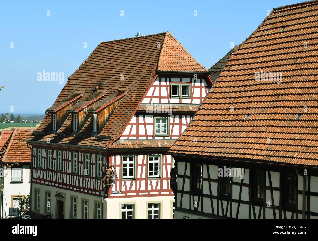 two half-timbered buildings in the village center of Kieselbronn ...