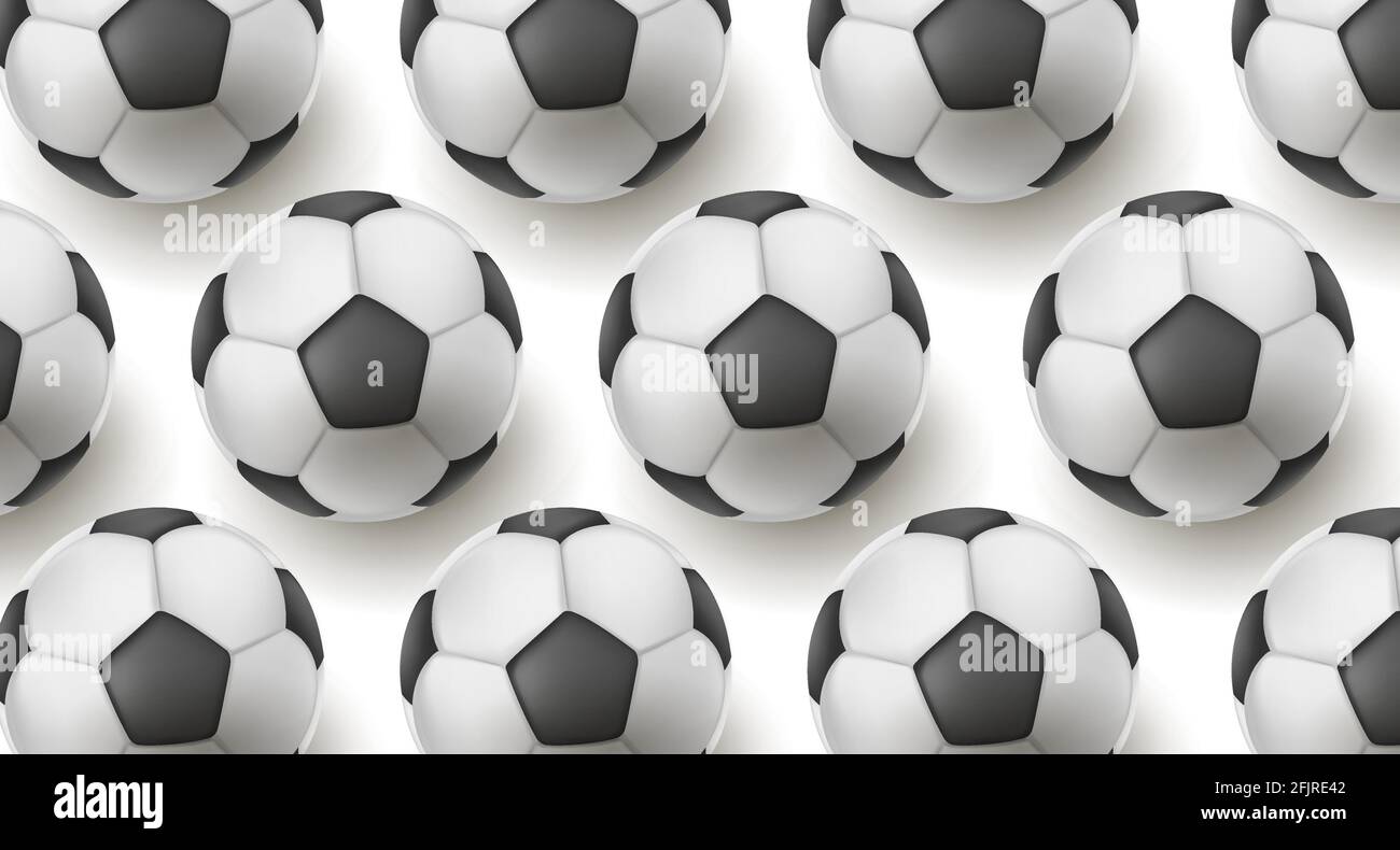 Heap of classic black and white soccer balls forming texture, realistic ...