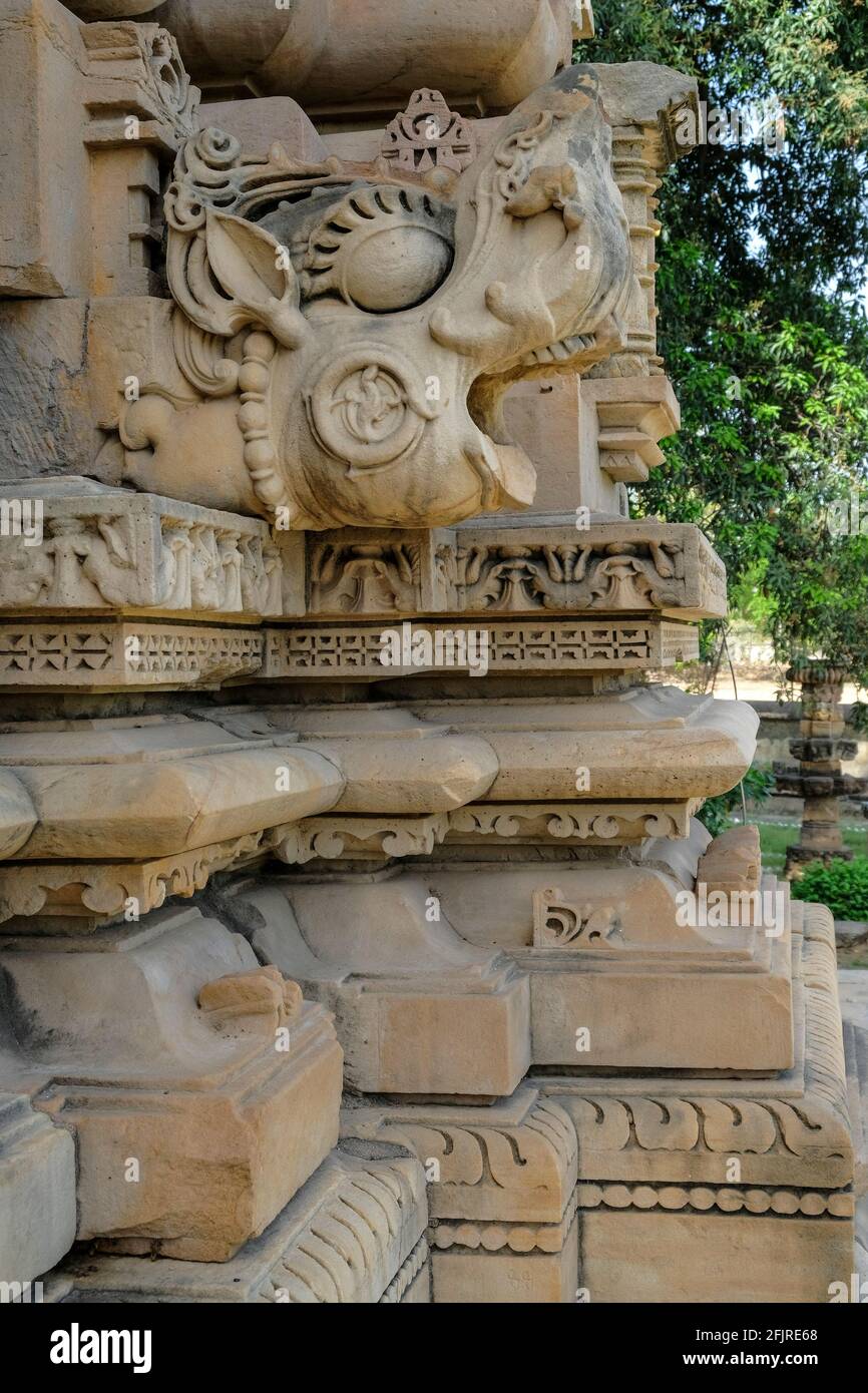 Detail of the Adinath Temple in Khajuraho, Madhya Pradesh, India. Forms ...