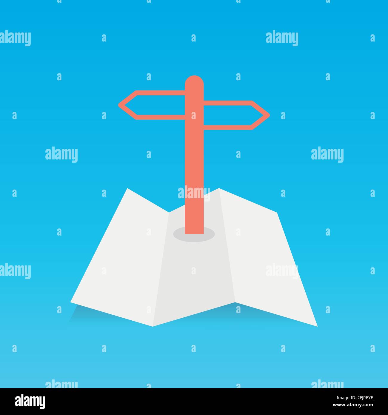 Folded map with a signpost. Vector illustration, flat design Stock ...