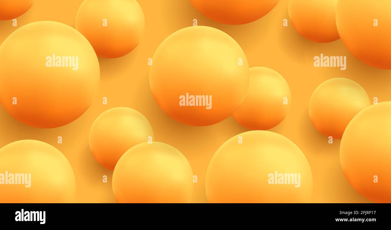 Yellow background with yellow bubbles flying in the air, 3d spheres ...