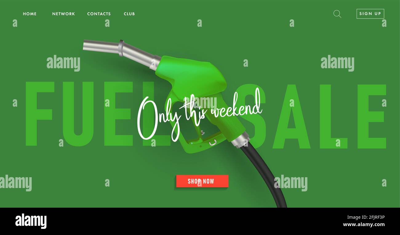 Web banner with green fuel or gas nozzle on green background with big ...