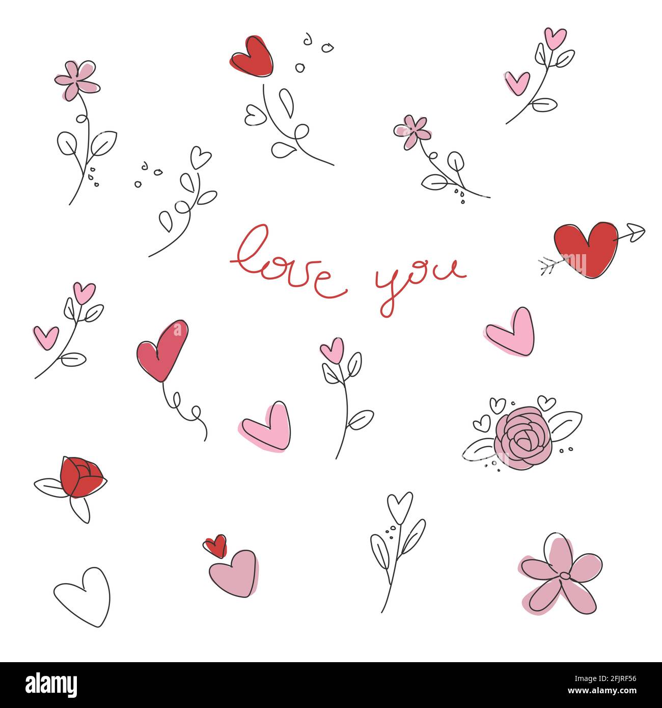 Set of flowers and hearts in handwriting Stock Vector Image & Art - Alamy