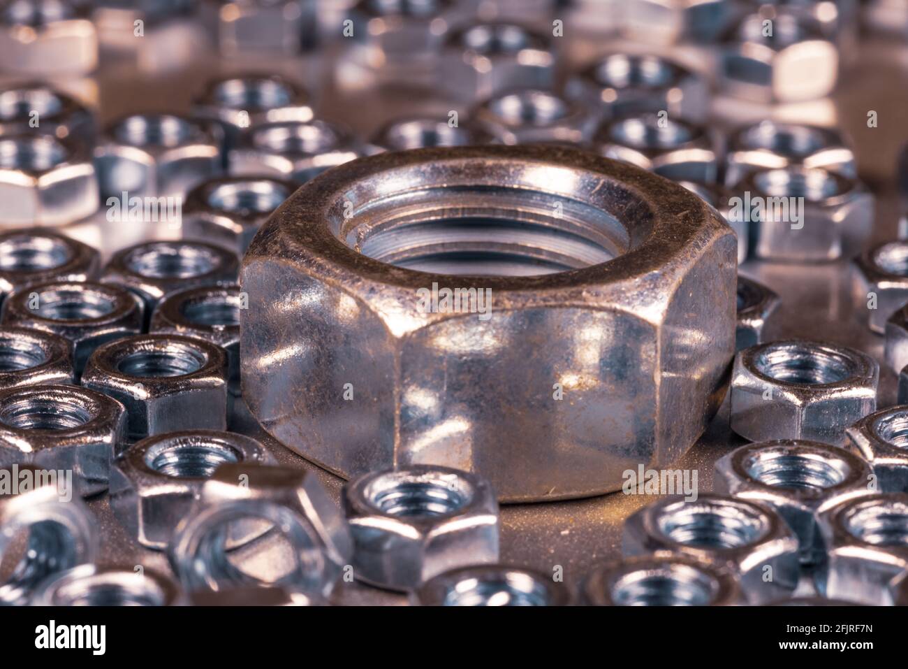 Close-up metal chrome one big nut. Background concept for fasteners and ...