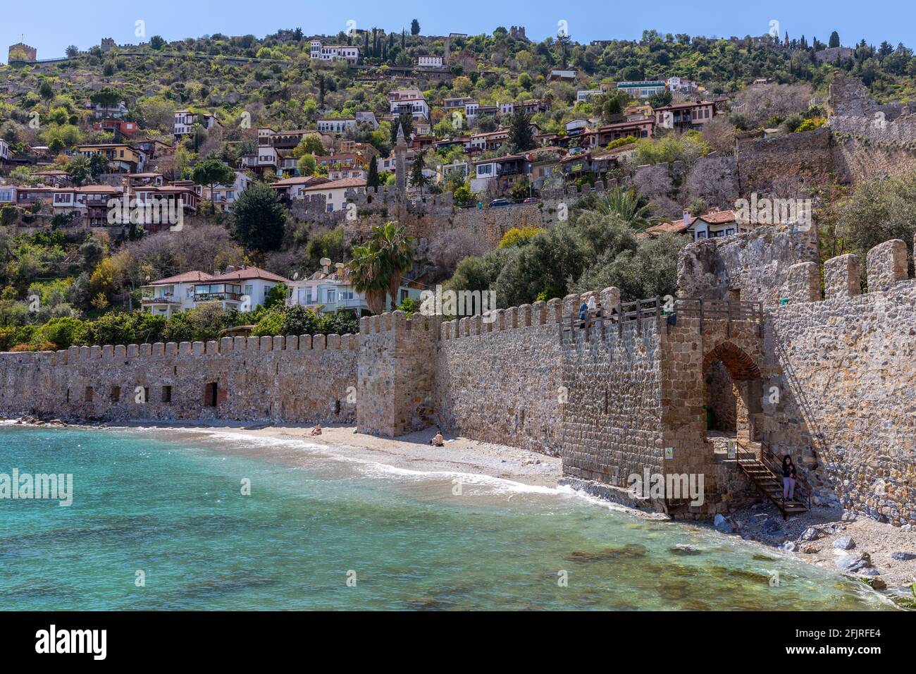 View from inside the Alanya Castle, which is a medieval castle in the ...