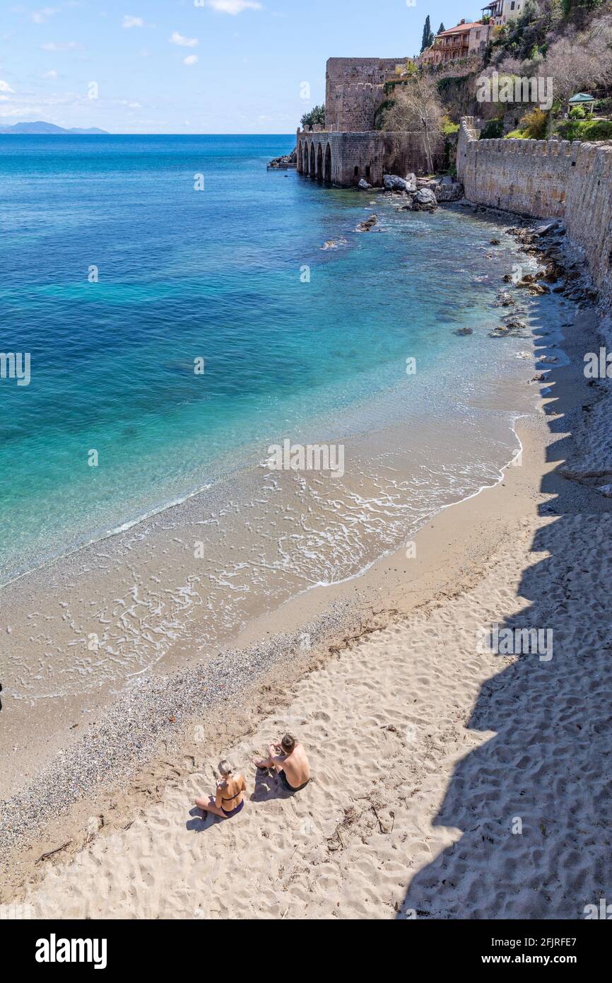 View from inside the Alanya Castle, which is a medieval castle in the ...