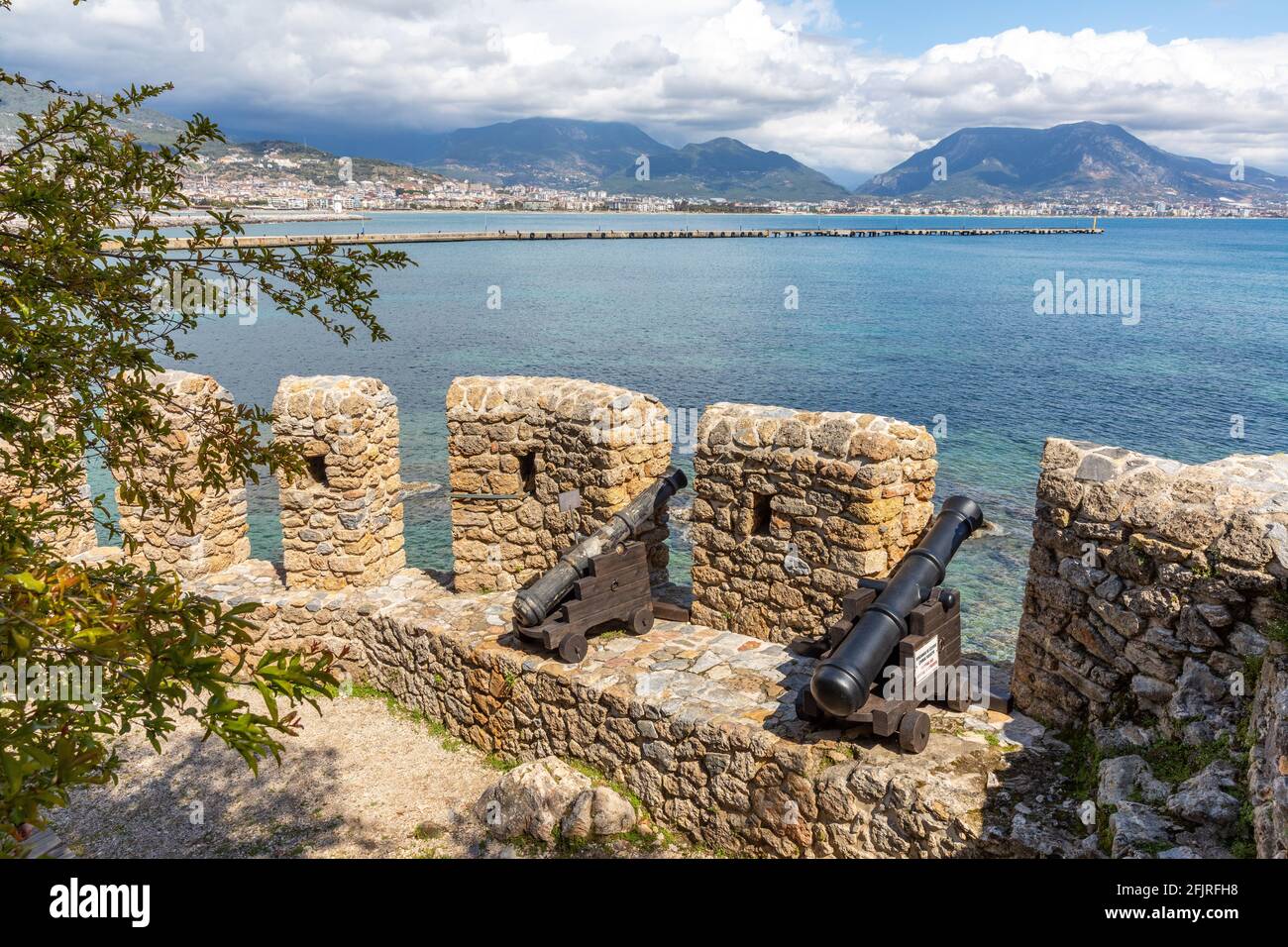 View from inside the Alanya Castle, which is a medieval castle in the ...
