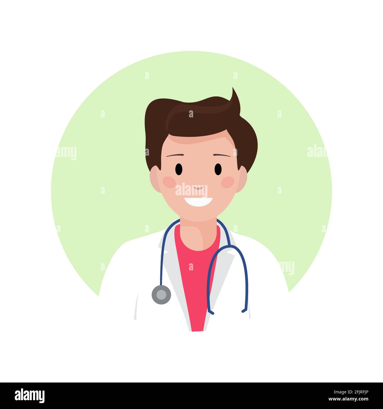 Flat Male Doctor Avatar In Medical Coat And With Stethoscope