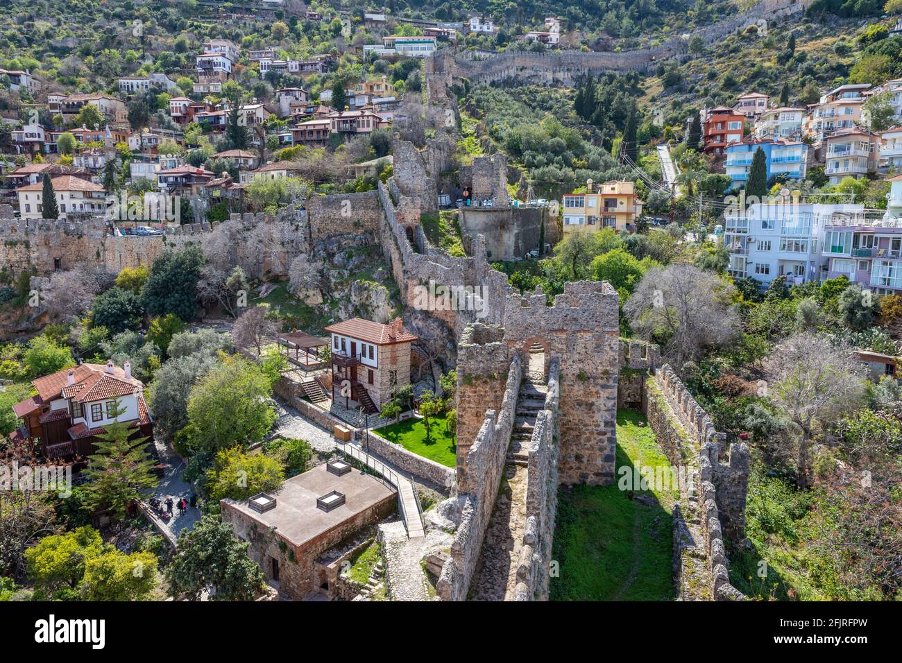 View from inside the Alanya Castle, which is a medieval castle in the ...