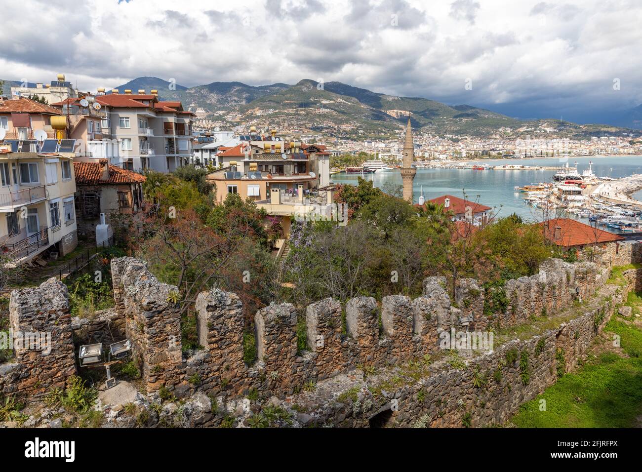 View from inside the Alanya Castle, which is a medieval castle in the ...