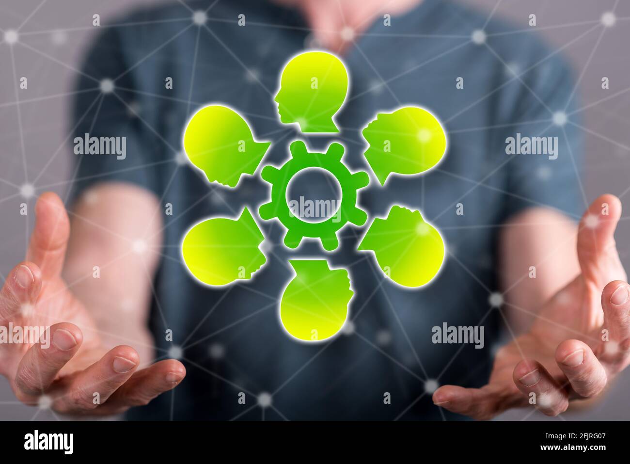 Brainstorming concept between hands of a man in background Stock Photo ...