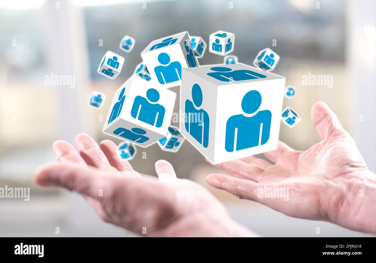 Profile concept above the hands of a man Stock Photo - Alamy