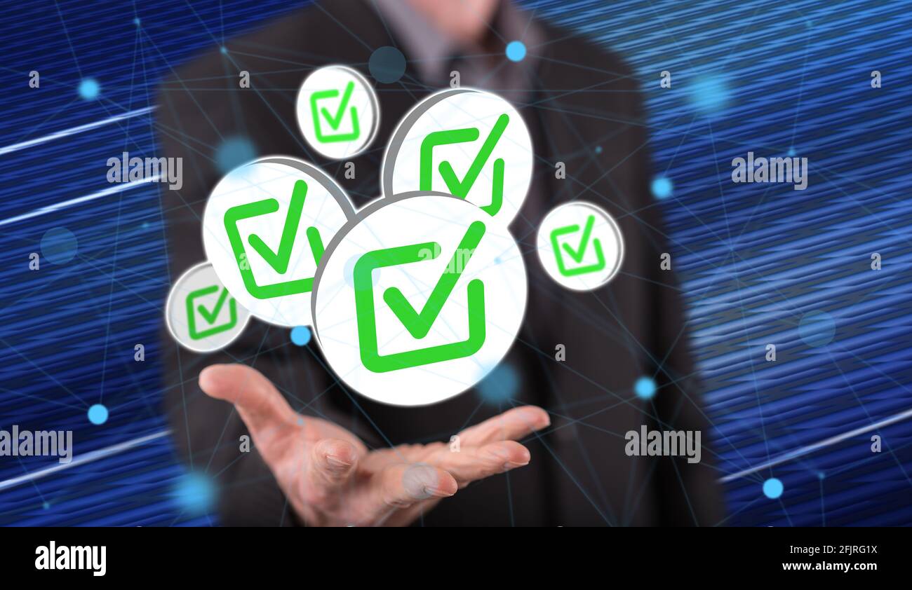 Validation concept above the hand of a man in background Stock Photo ...