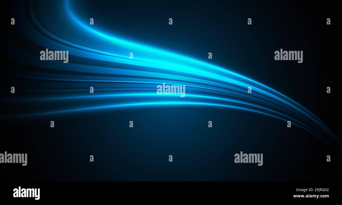 Abstract background of fluid blue light wave disappear in space on dark ...