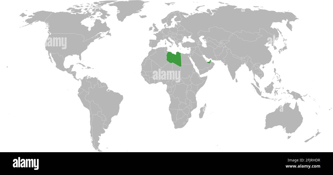 United arab emirates, Libya countries isolated on world map. Gray ...