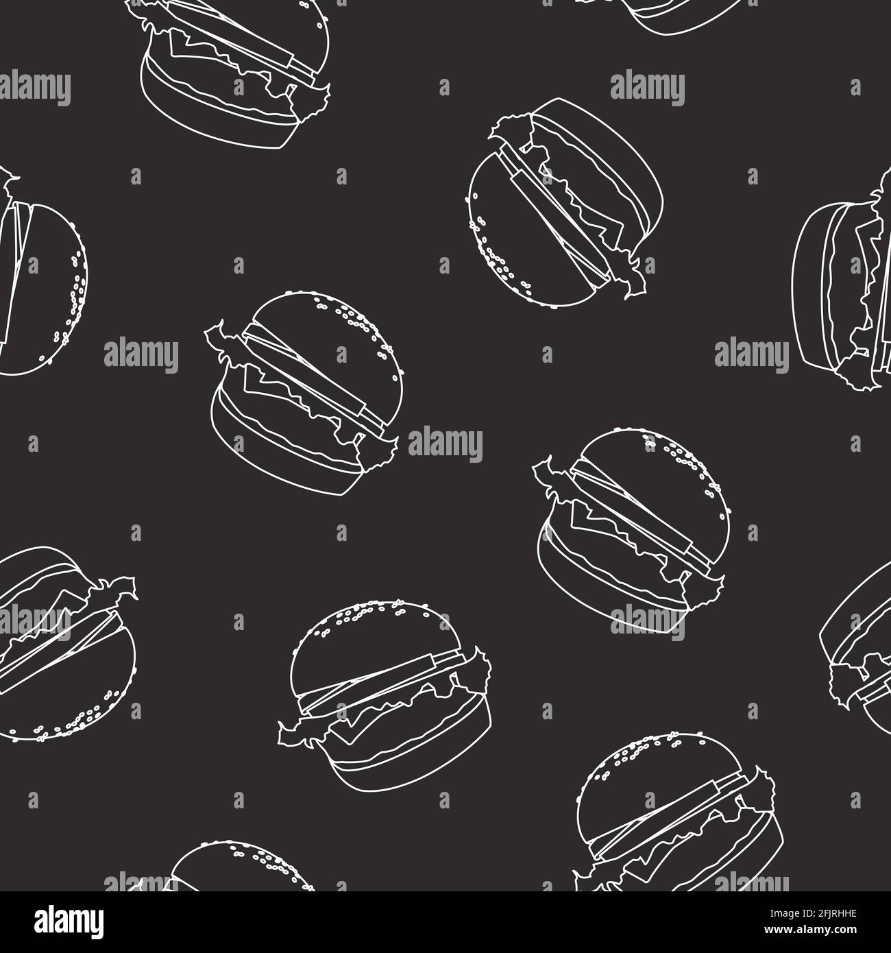 Burger Pattern. Vector black and white Seamless pattern background with ...