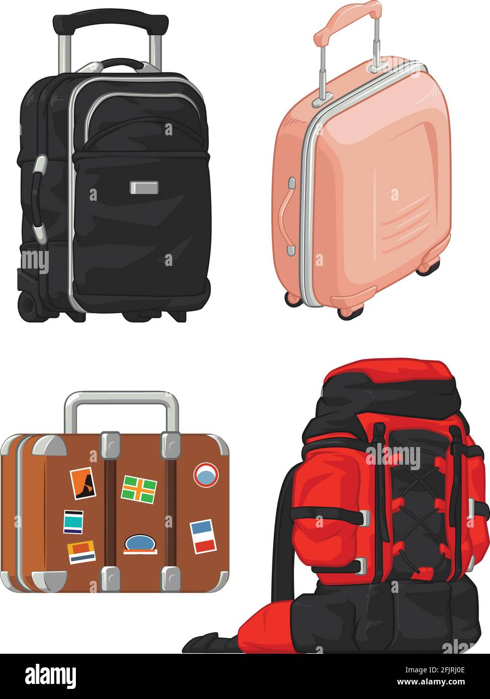 Travel Holiday Suitcase Mountain Backpacker Bag Cartoon Illustration ...