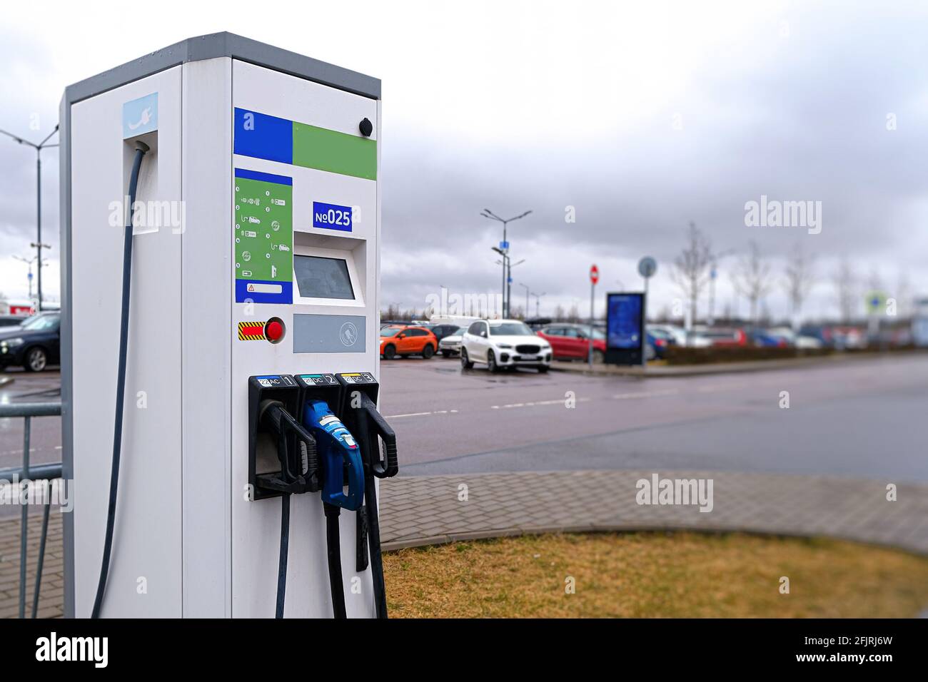 Electric gas station for electric vehicles. In the cells of the contact ...