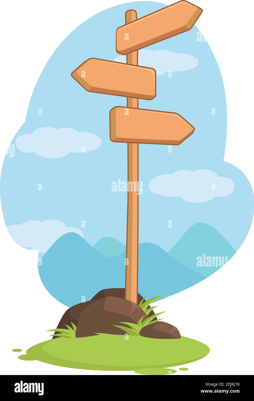 Wooden Hiking Signpost Travel Destination Marker Cartoon Drawing Stock ...