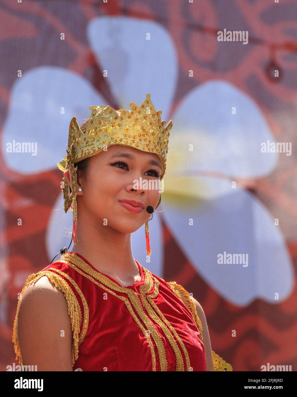 Young female performer in traditional Indonesian dress, Hello Indonesia ...